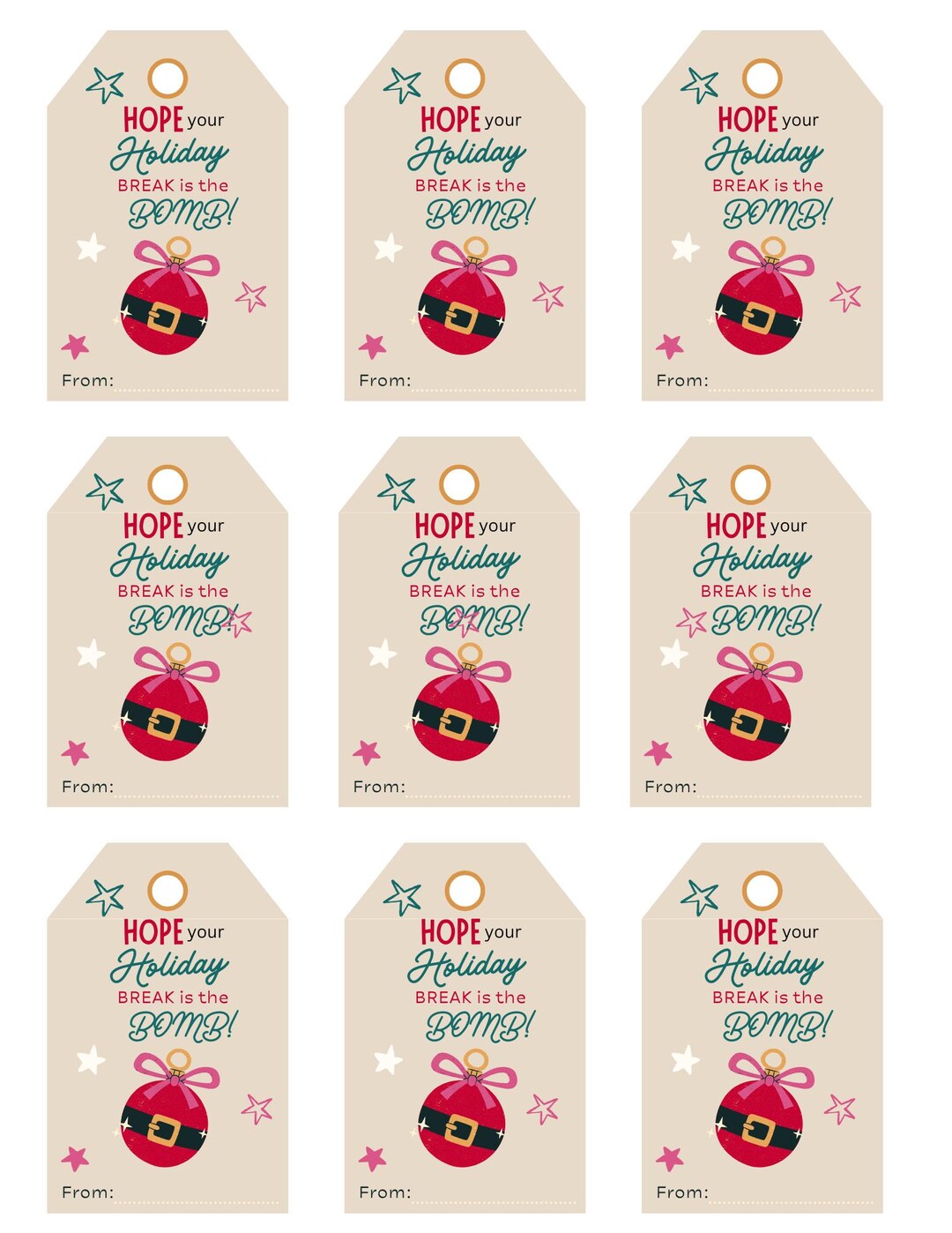 Christmas Gift Tags for Bath Bomb Gift – Set of 9 Printable Holiday ...