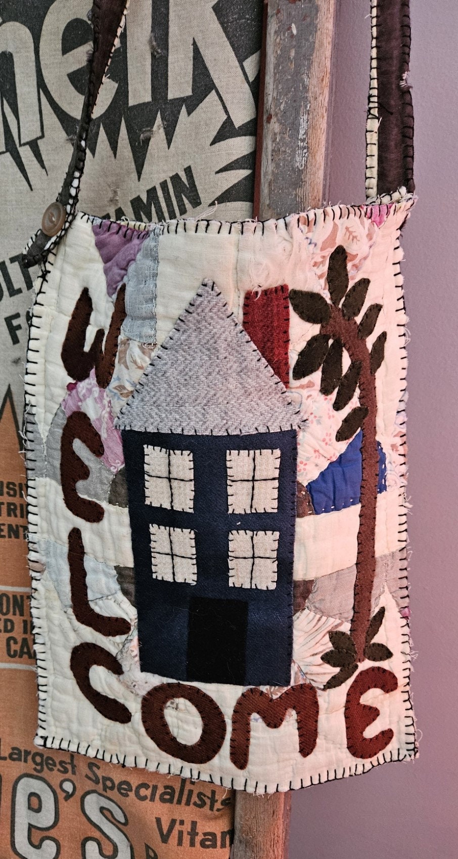 Wool Applique Upcycled Quilt "welcome" Bag - Etsy