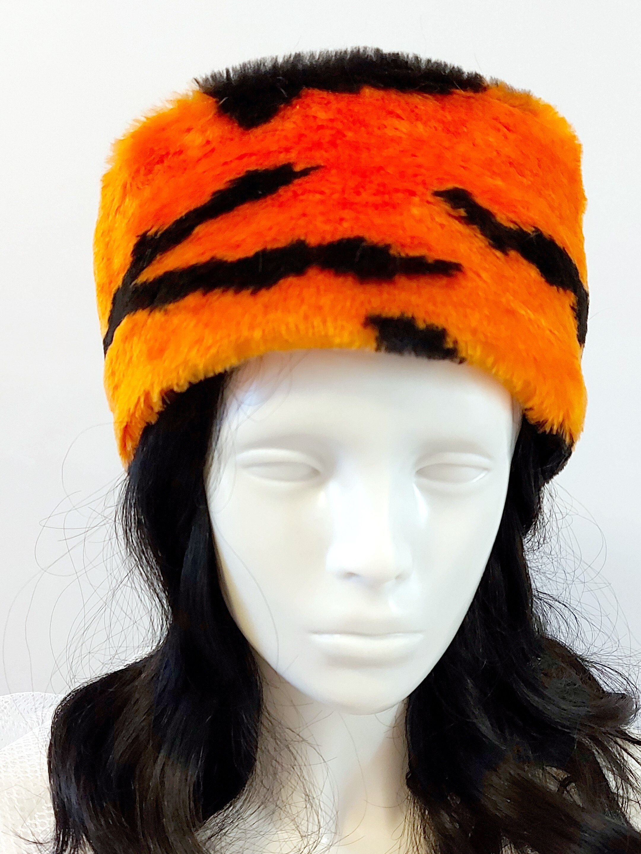 Winter Red-orange Tiger Print Headband Faux Fur, Headband Fleece Lining ...