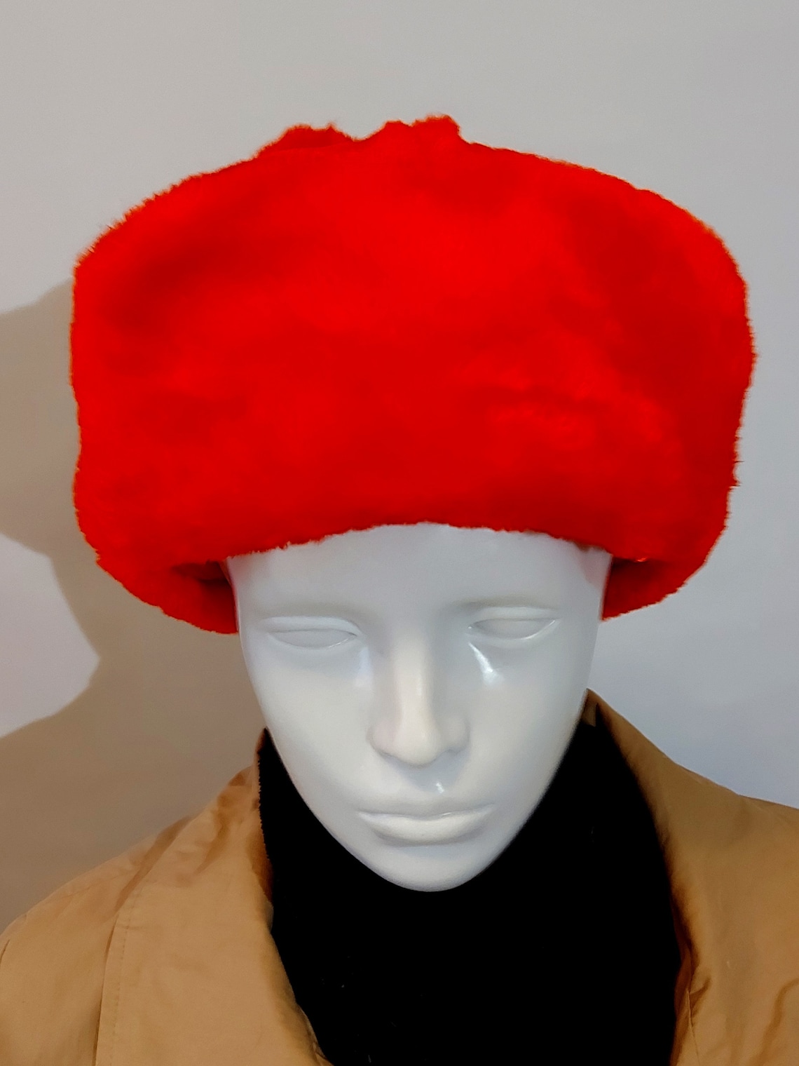 Winter Red Fur Hat With Earflaps, Faux Fur Hat, Unisex Fur Hat Soft and ...
