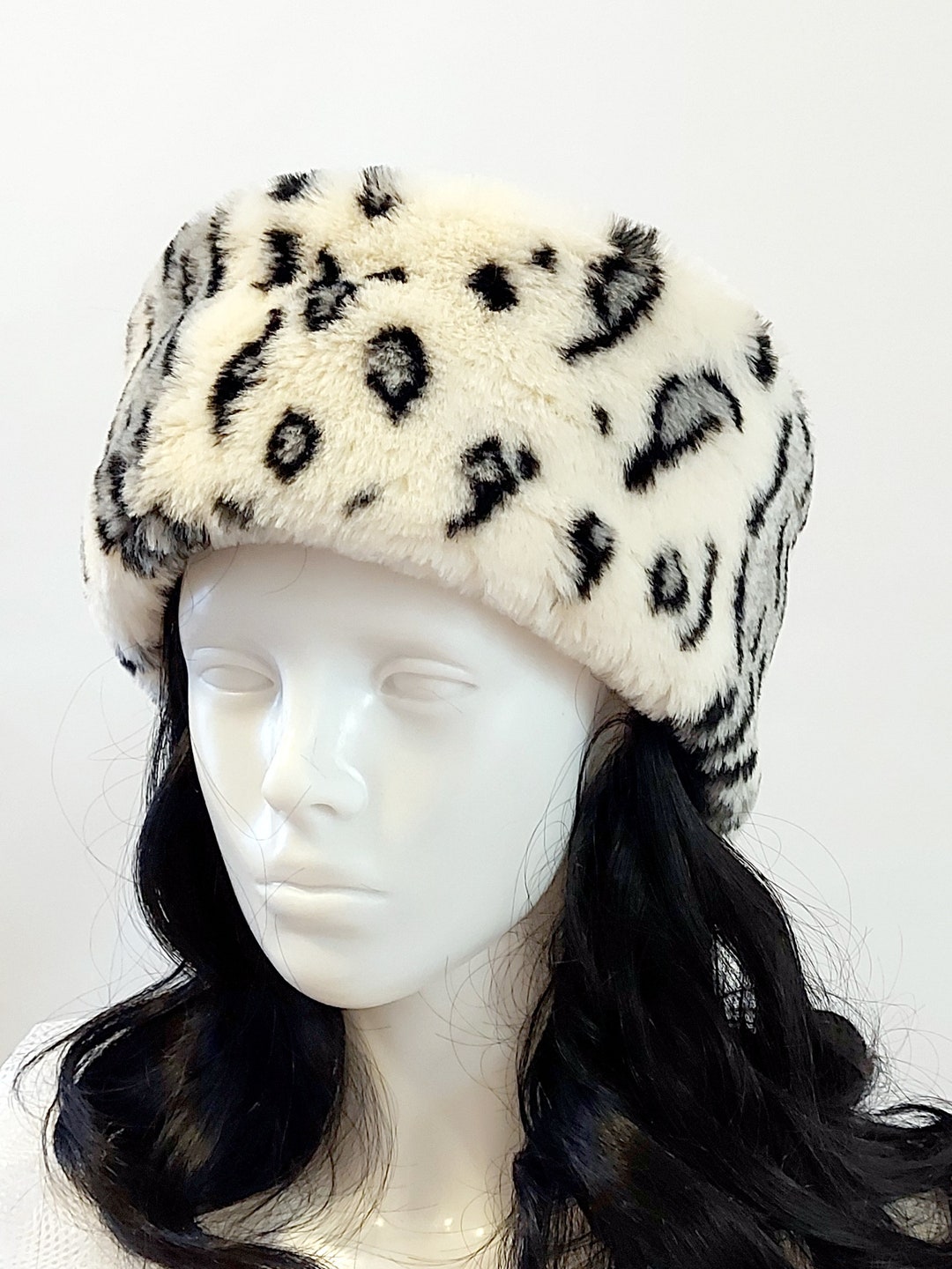 White Leopard Print Headband Faux Fur, Headband Fleece Lining,warm ...