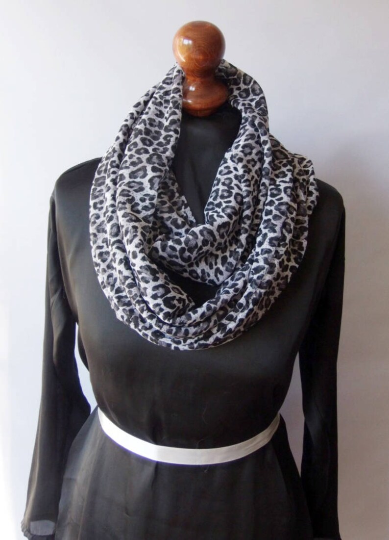 Chunky Soft Gray Leopard Print Fleece Scarf Long Round Scarf | Etsy
