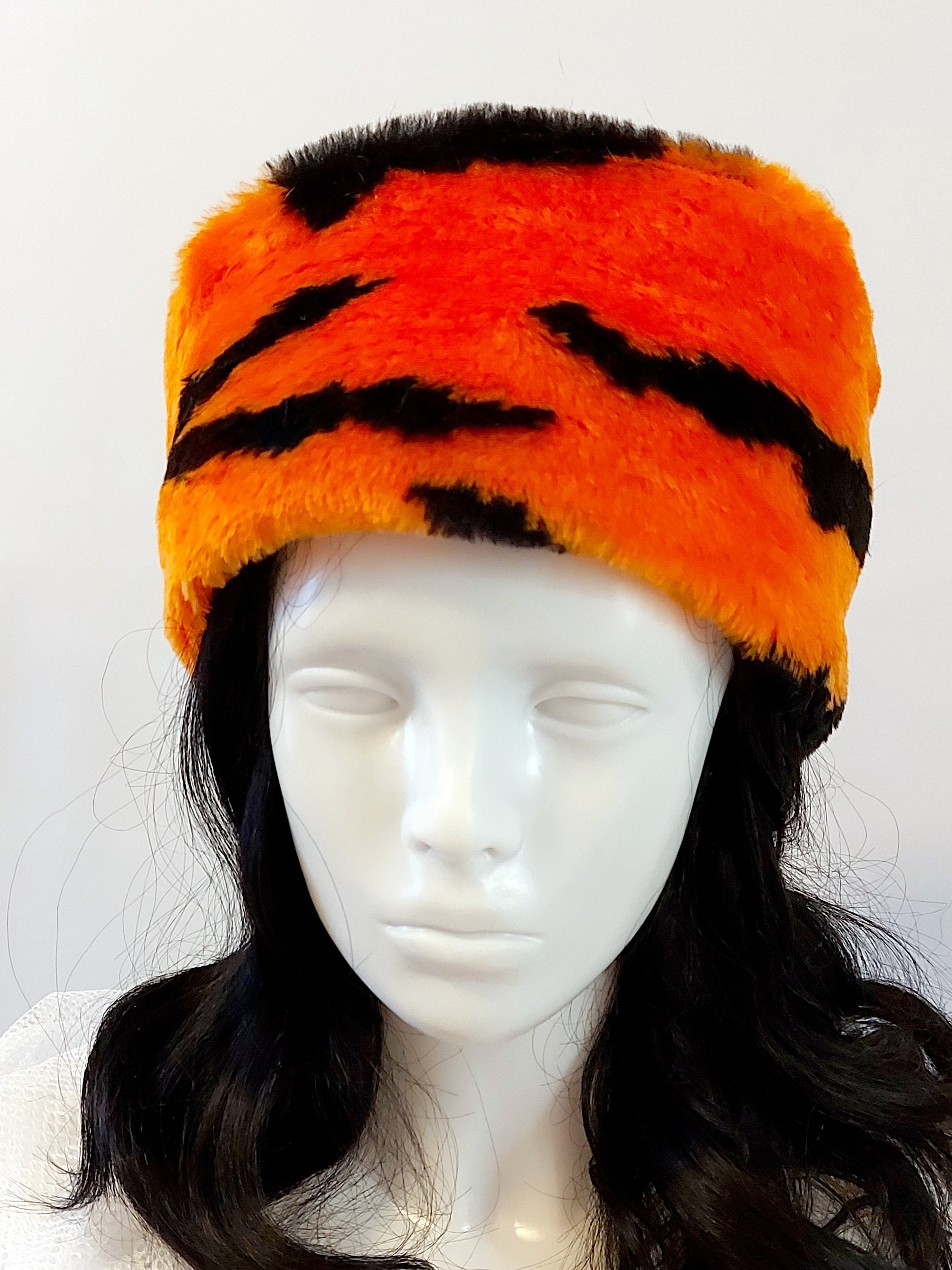 Winter Red-orange Tiger Print Headband Faux Fur, Headband Fleece Lining ...