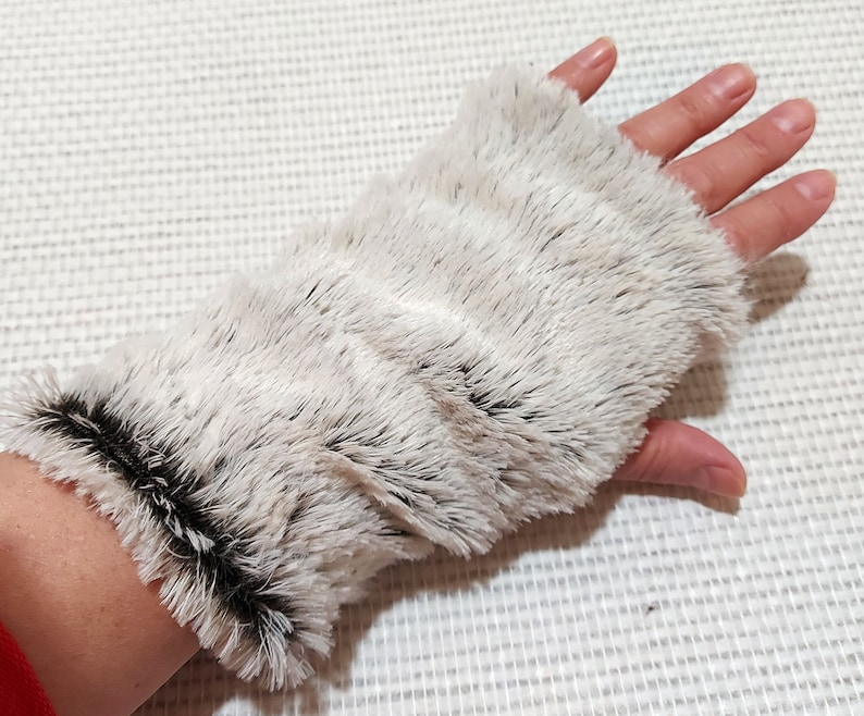 Gray Brown Faux Fur Reversible Fingerless Gloves, Hand Warmers, Faux ...