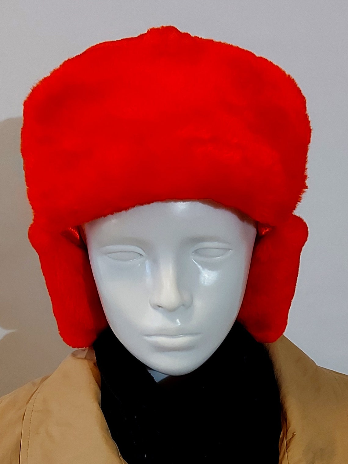 Winter Red Fur Hat With Earflaps, Faux Fur Hat, Unisex Fur Hat Soft and ...