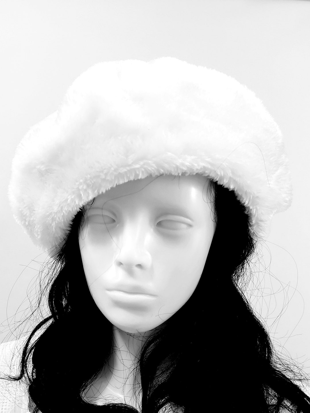 Winter White Fur Beret With Fleece Lining Fur Hat, Soft Faux Fur Hat ...