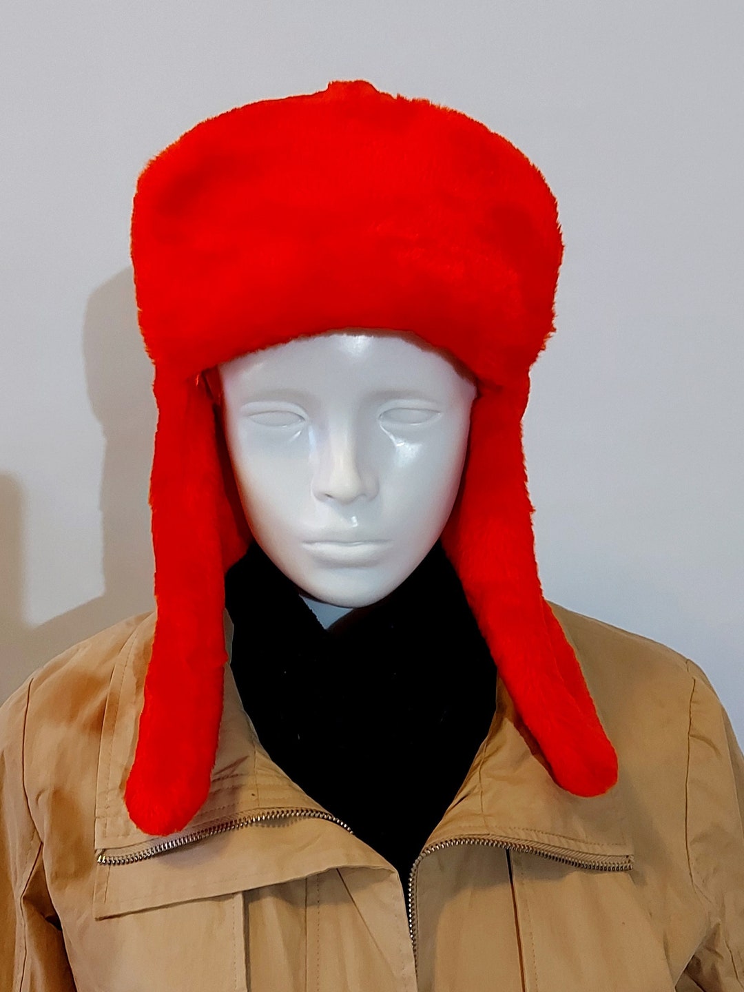 Winter Red Fur Hat With Earflaps, Faux Fur Hat, Unisex Fur Hat Soft and ...