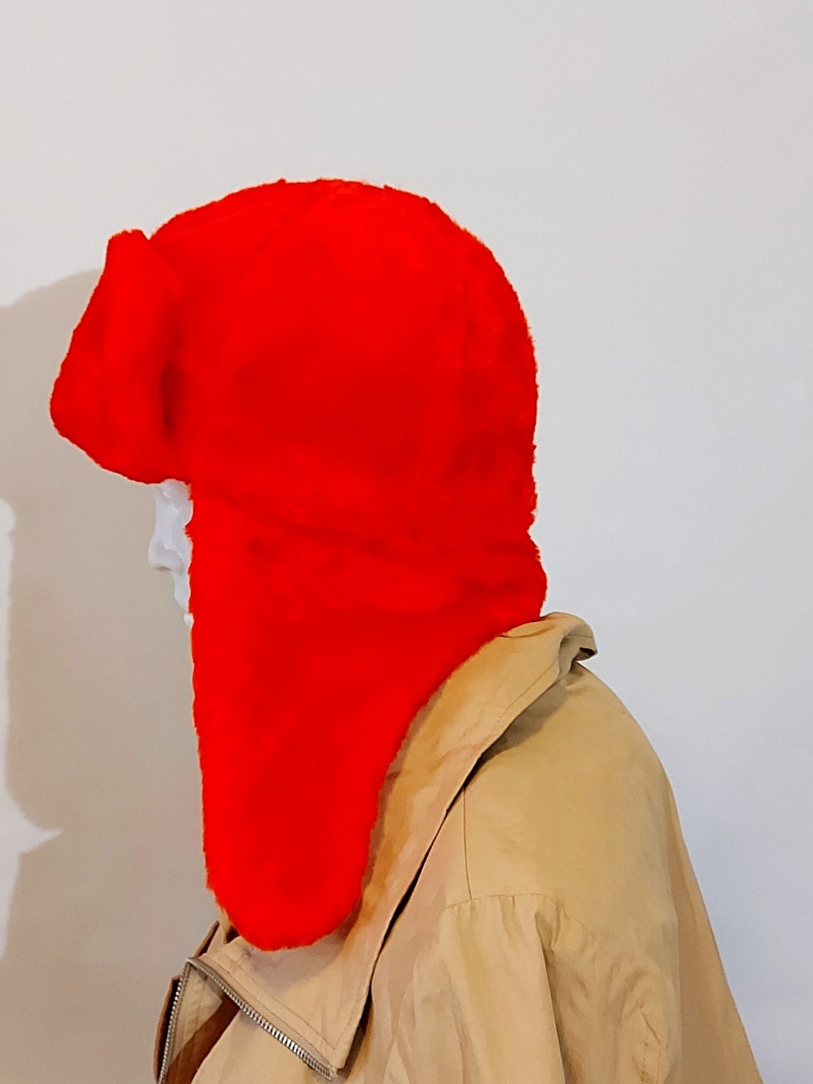 Winter Red Fur Hat With Earflaps, Faux Fur Hat, Unisex Fur Hat Soft and ...