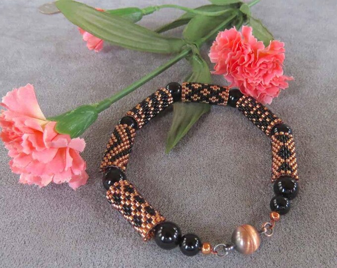 Geometric Seed Bead Bangle Bracelet Black Gold Copper - Etsy