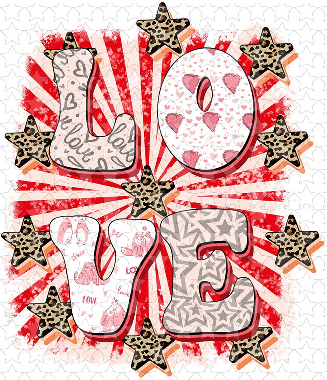 Sublimation & Htv Transfers Love Star Burst - Etsy