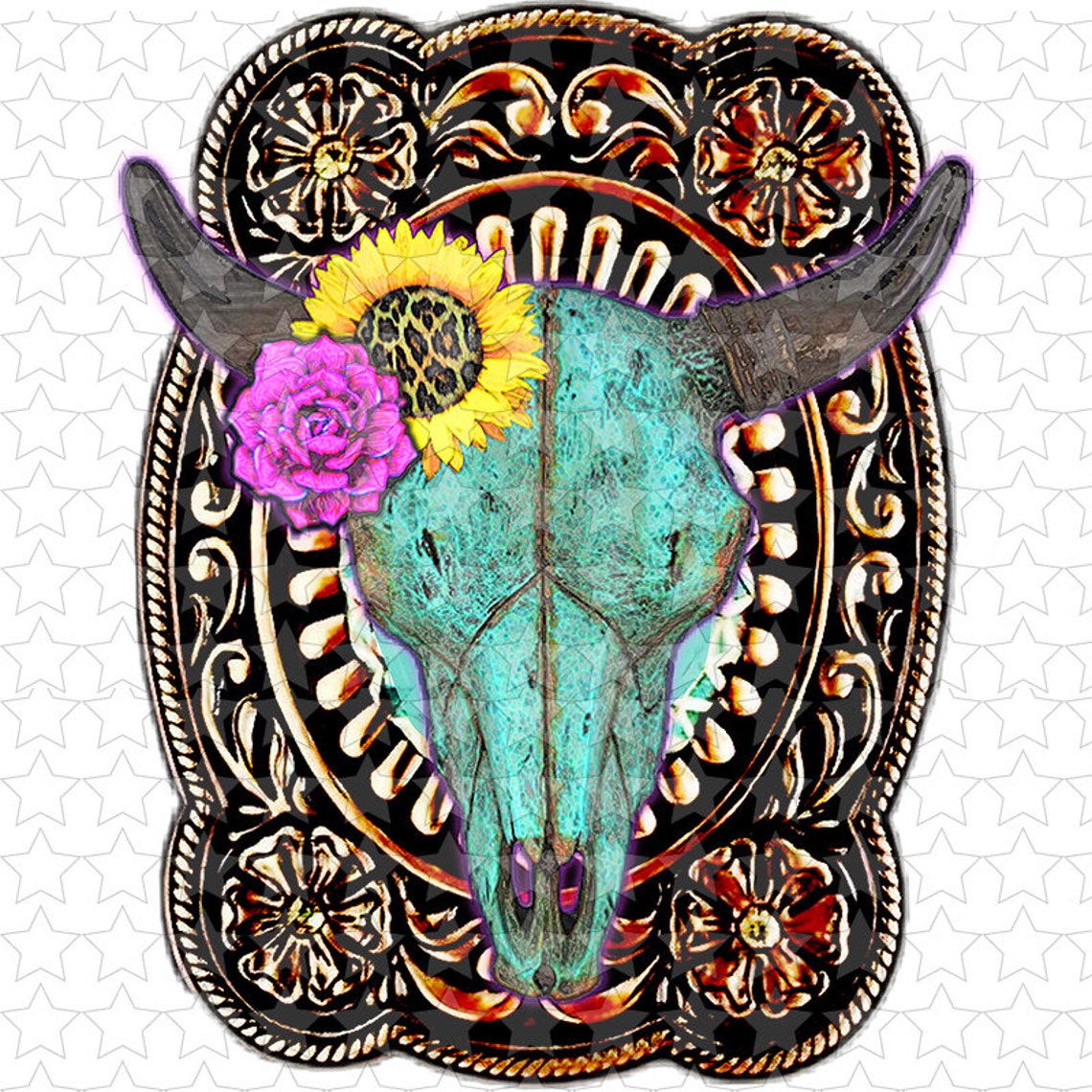 Sublimation & Htv Transfers Funky Bull Skull Buckle - Etsy