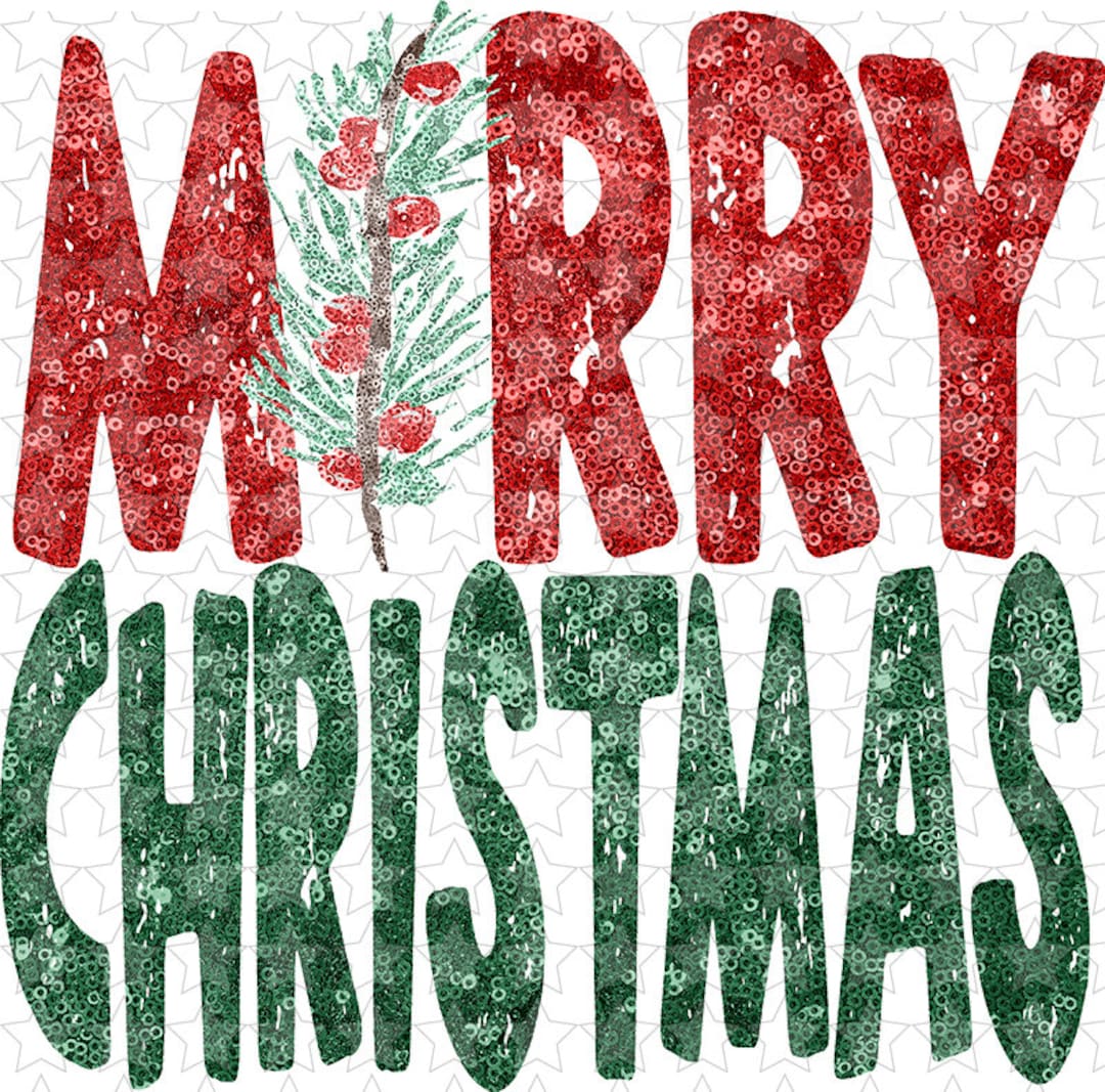 Sublimation & Htv Transfers Merry Christmas Sequin Holly Distressed Red ...