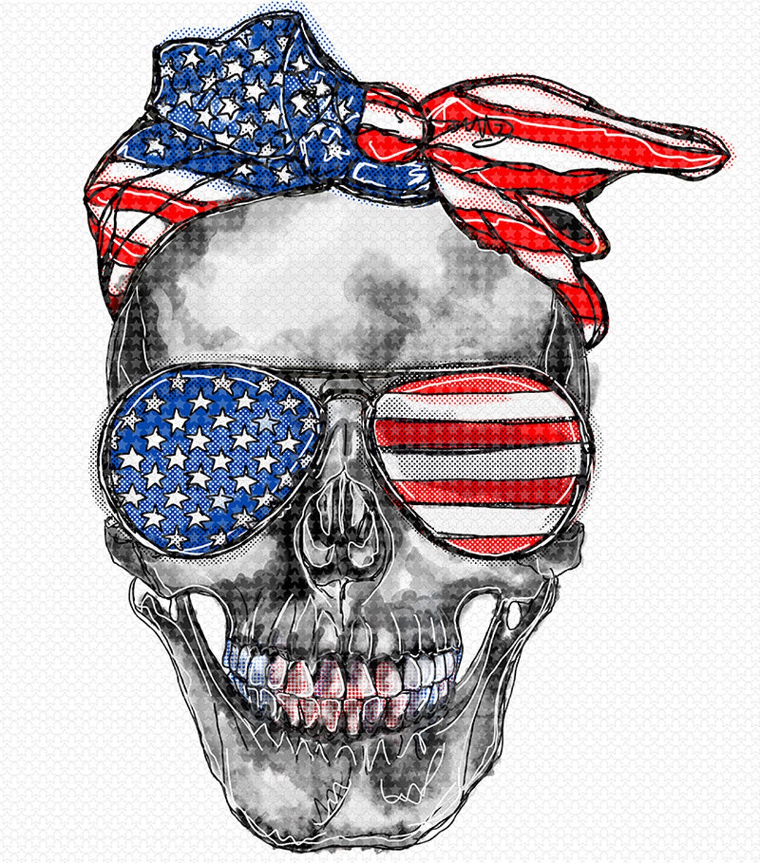 Sublimation & Htv Transfers Skull With Patriotic Bandana and Glasses - Etsy