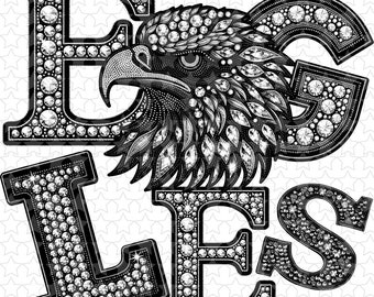 Eagles Mascot Faux Rhinestone Effect Ready to Press Transfer Direct to ...