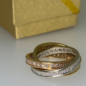 Trinity Diamond Interlocking Bands, Tri-colour 18K Gold & Eternity ...