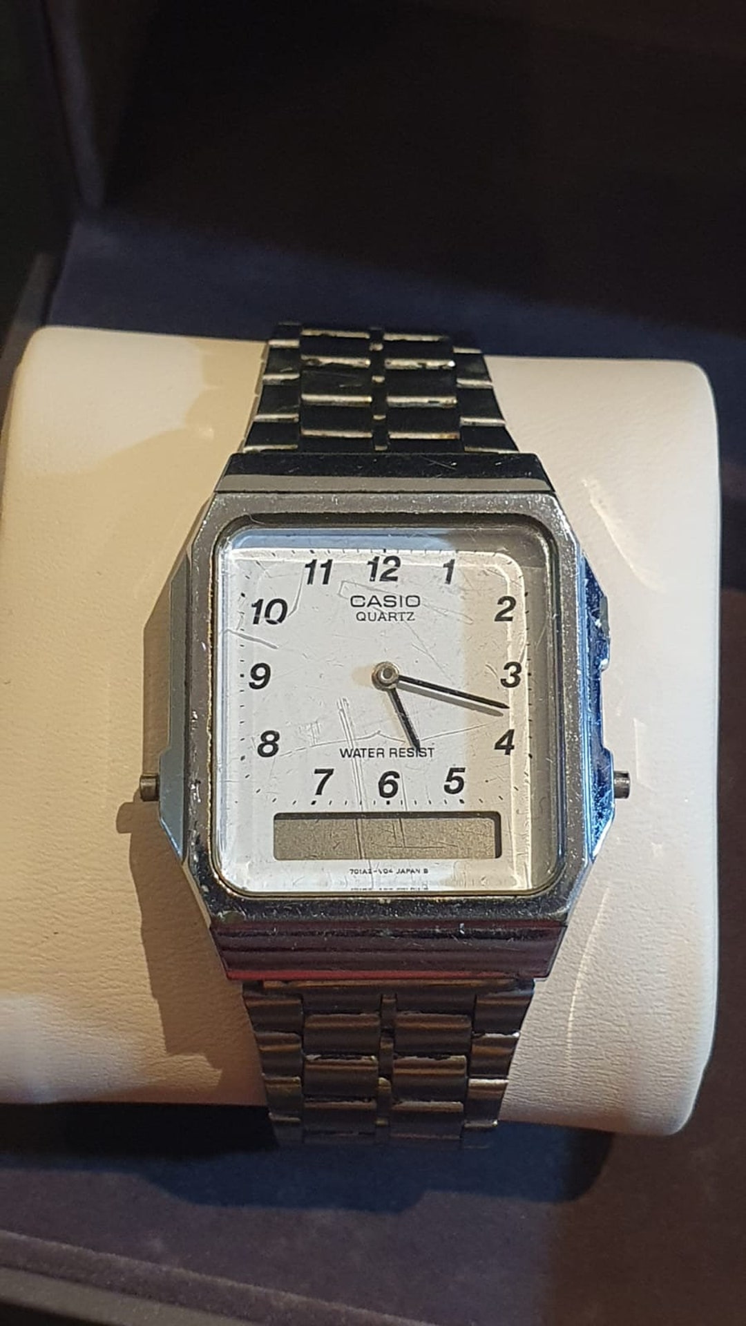 Casio Quartz AQ 223 S/steel White Dial Rectangle Gents' Watch. Japan ...