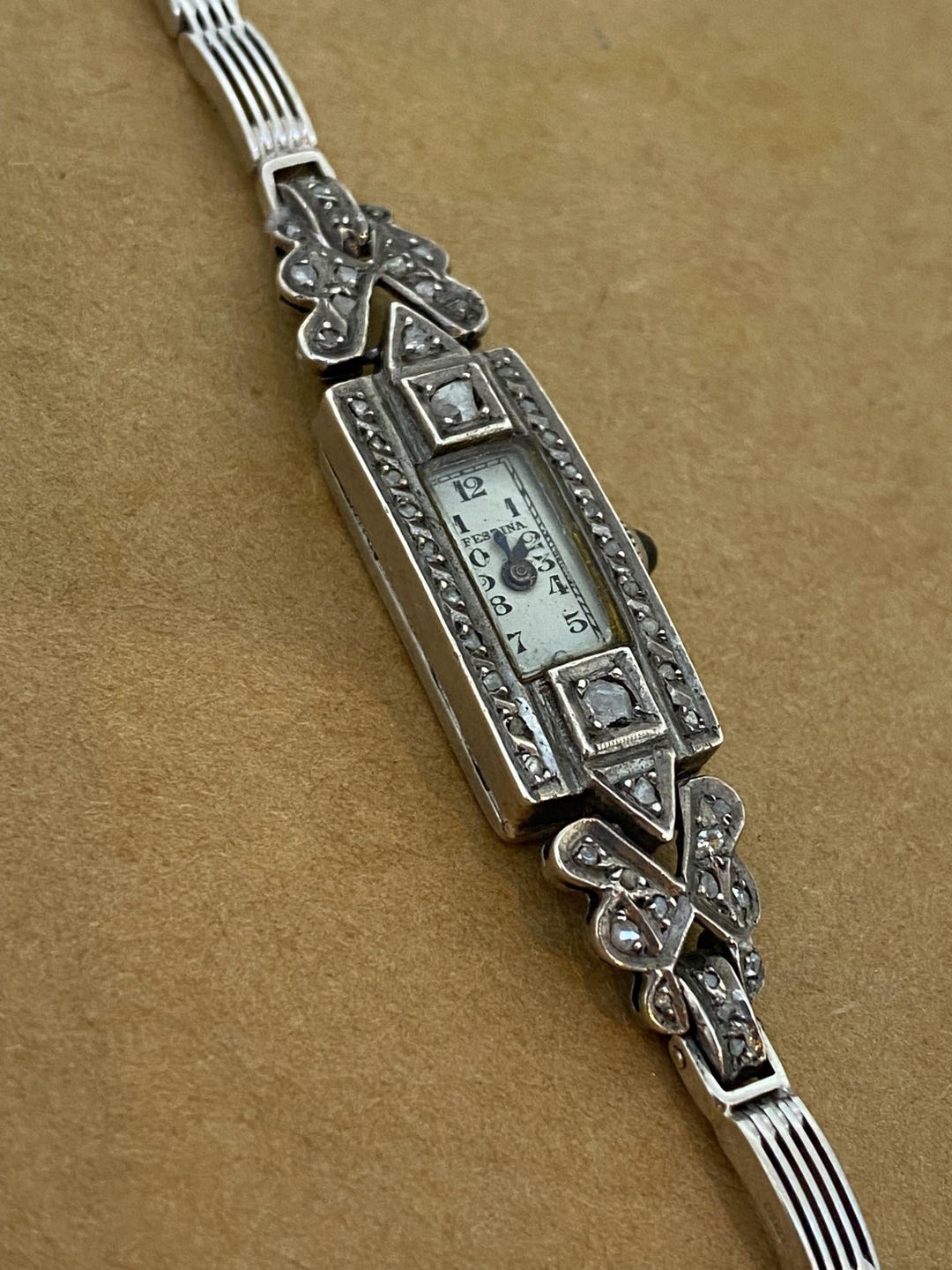 An Art-deco 9K Gold, Silver, Marcasite Rectangle Swiss Ladies’ Cocktail ...