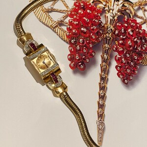 Art-deco 18K Gold, Ruby, Diamond Swiss Snake Band Cocktail Ladies ...