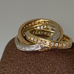 Trinity Diamond Interlocking Bands, Tri-colour 18K Gold & Eternity ...