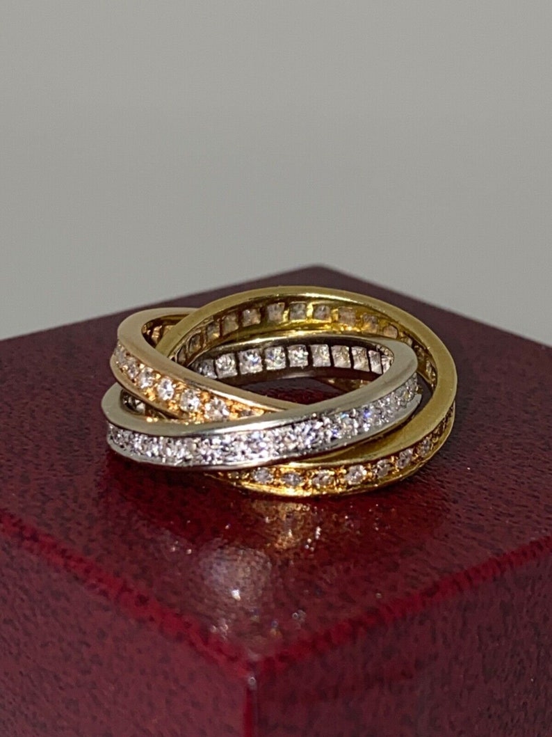 Trinity Diamond Interlocking Bands, Tri-colour 18K Gold & Eternity ...