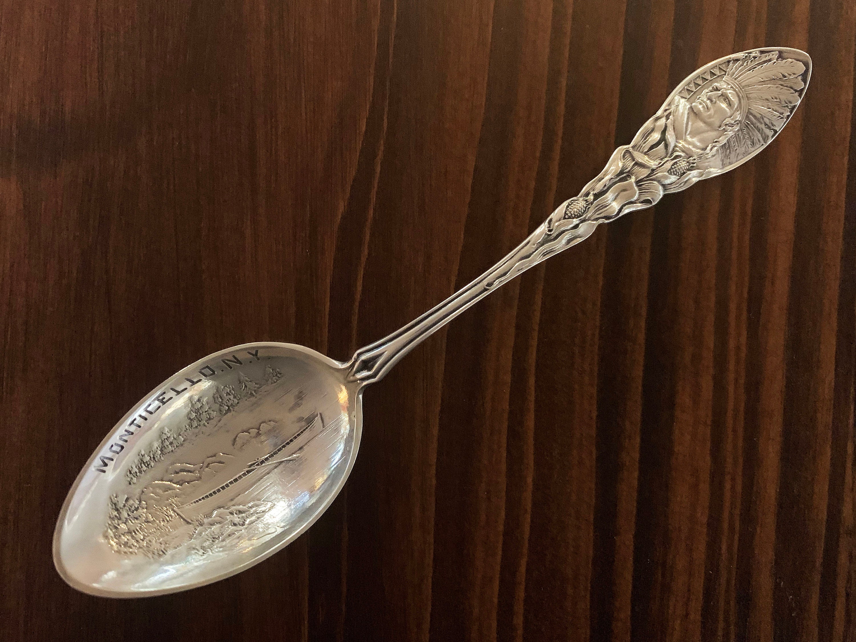 Native American Monticello, NY Sterling Silver Souvenir Spoon by Roger ...