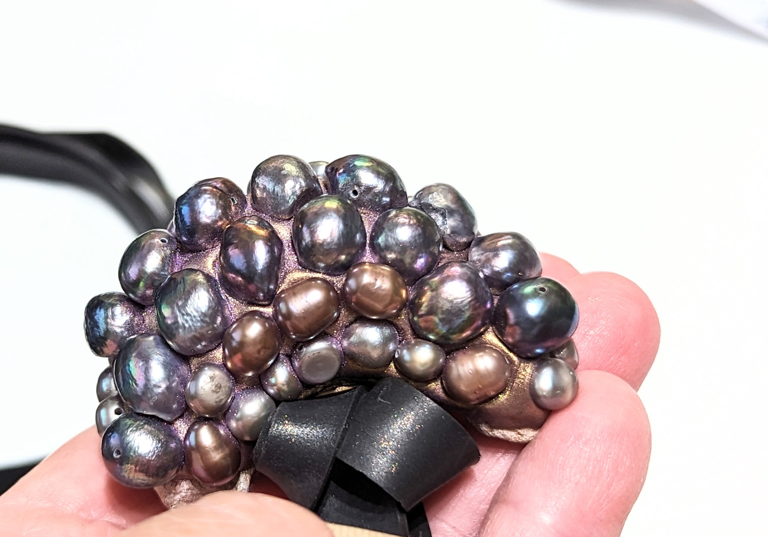 Silver Grey Purple Pearls on a Real Shark Angustiden Tooth Fossil ...