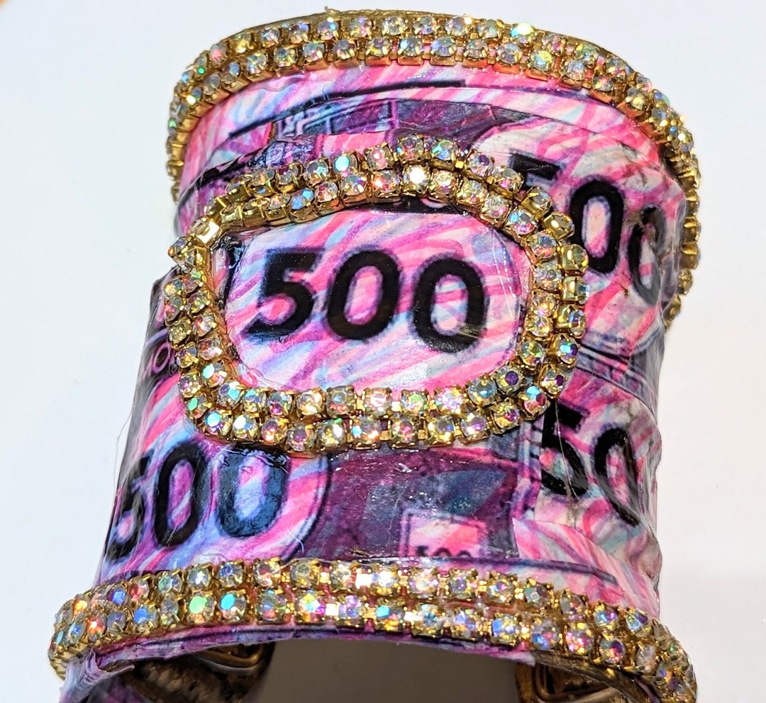 Monopoly Money Inspired WOW Sparkly Large Cuff Bracelet Pink Sugar Gay ...