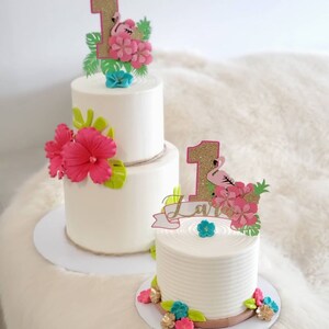 Tropical Cake Topper, Tropical Birthday, Tropical Theme Party, Flamingo ...