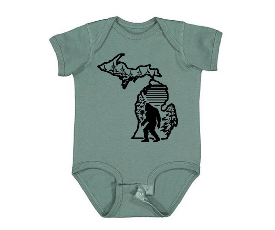 Kids Yeti in the Woods Onesie Basil-michigan Yeti- Michigan Native ...