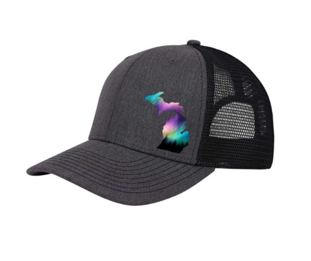 Michigan Map Northern Lights Snapback Hat- Michigan Great Lakes Hat ...