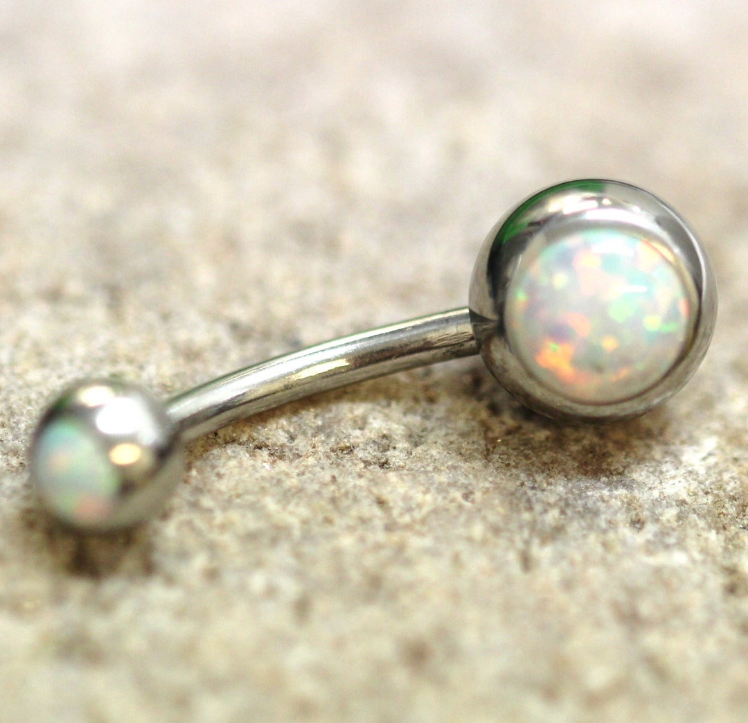 White Fire Opal Navel Ring Belly Bar - UK Seller - Etsy
