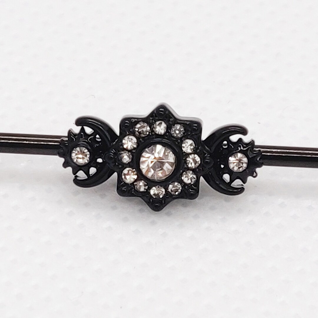 Black White Crystal CZ Crescent Moons | Scaffold/industrial Piercing ...
