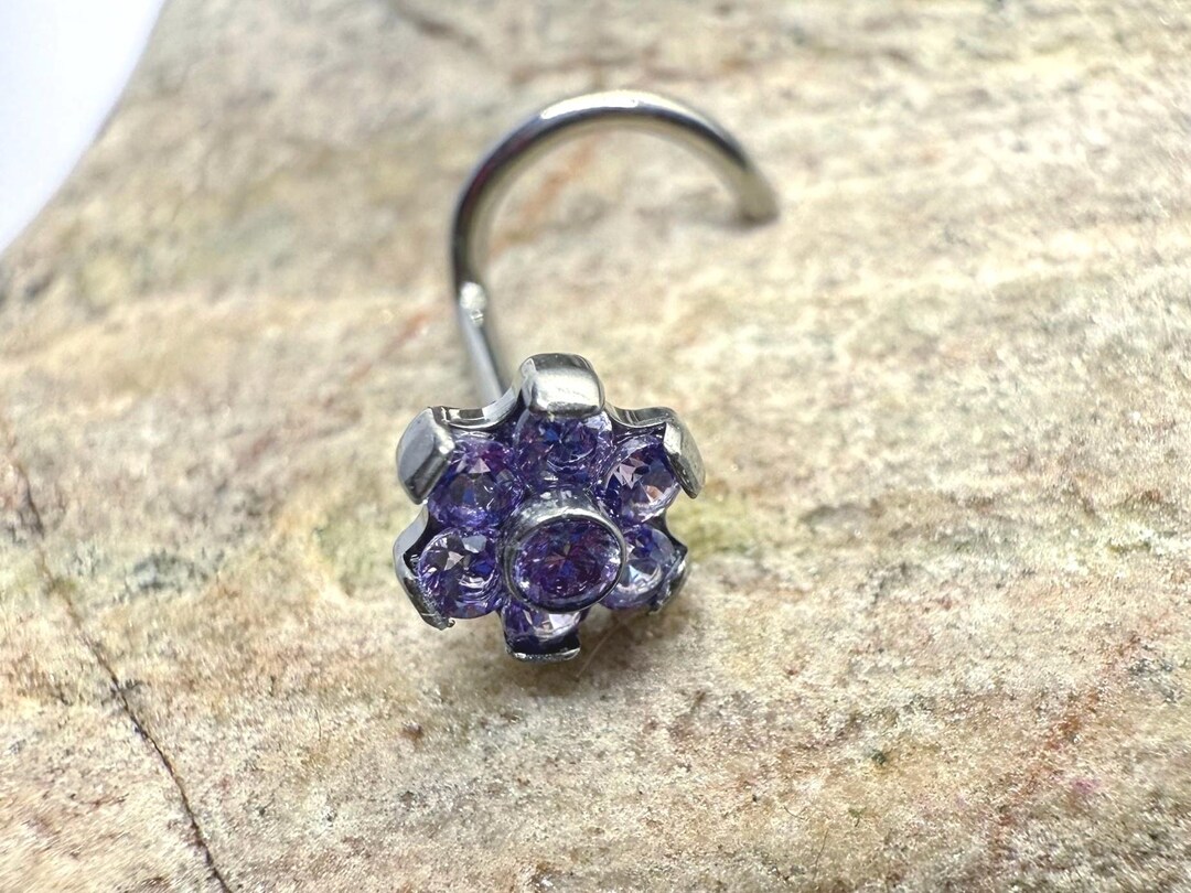 Purple Crystal CZ Flower | Implant Grade Titanium | Screw Shape Bend ...
