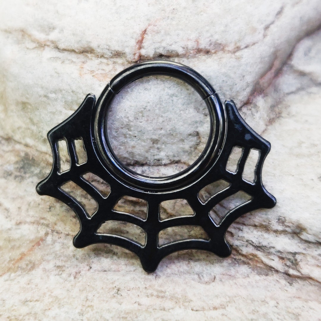 Black Spider Web | Septum Daith Clicker Ring | Implant Grade Titanium ...