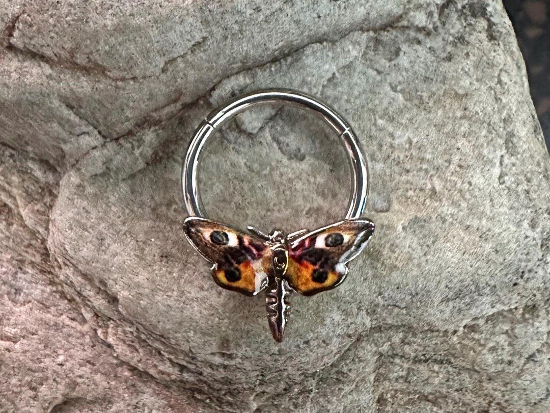 Orange Moth | Surgical Steel Hinged Clicker Ring | Septum Hoop Daith ...
