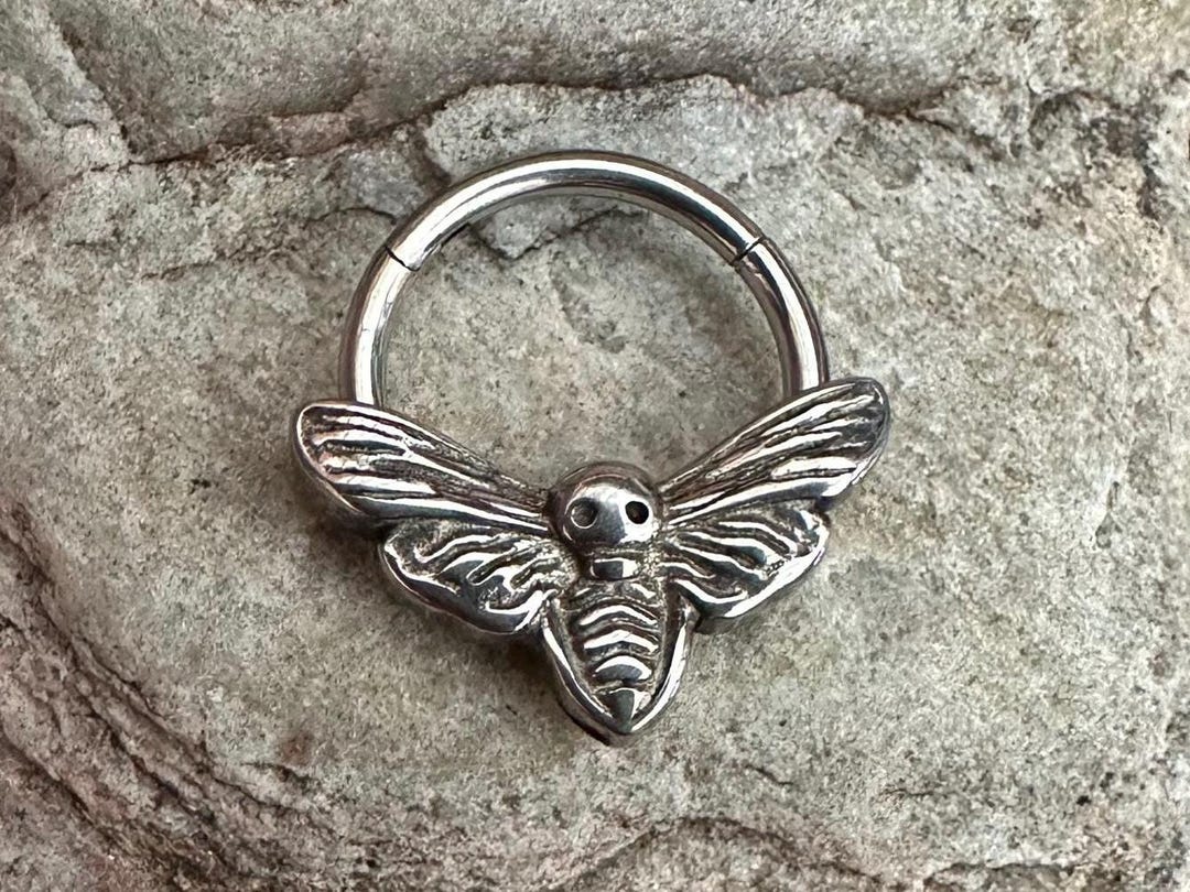 Skull Moth | Surgical Steel Hinged Clicker Ring | Septum Hoop Daith ...