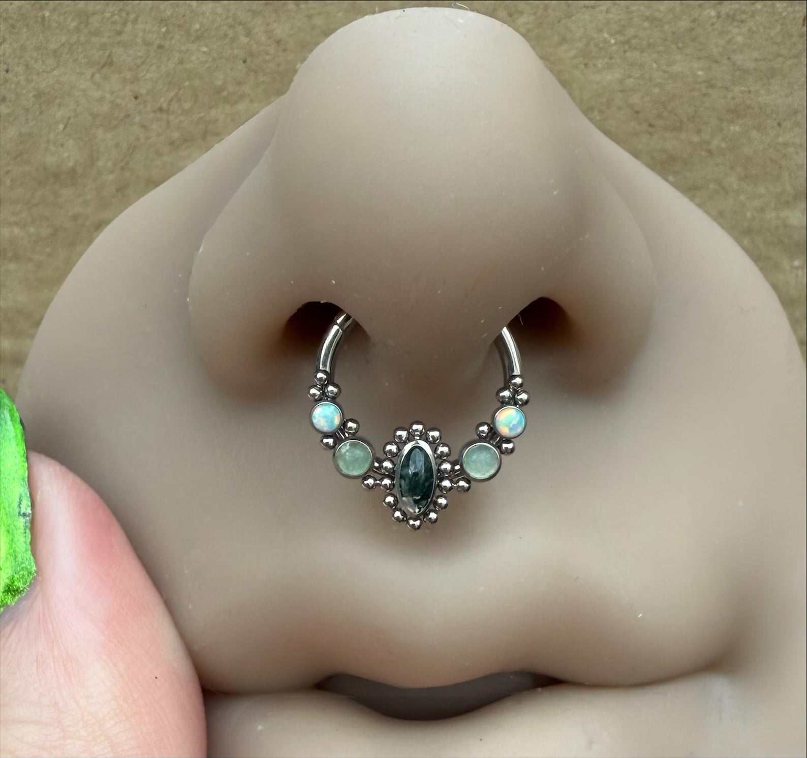 Moss Agate Jade Opal Cluster | 1.2mm 16g Clicker Hinged Piercing Ring ...