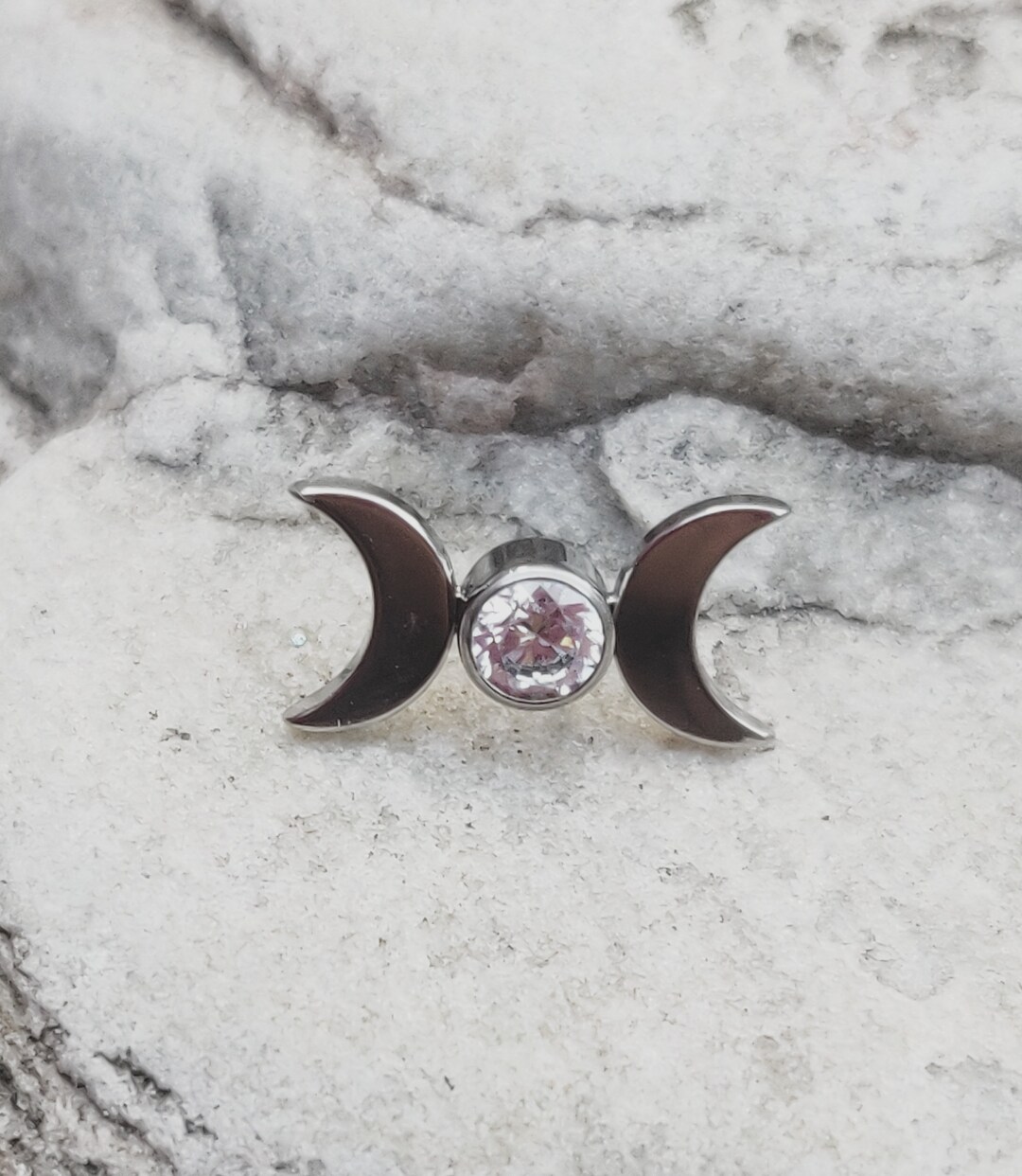 Threadless - Double Crescent Moon Goddess CZ Cluster - Implant Grade Titanium Attachment ONLY ...