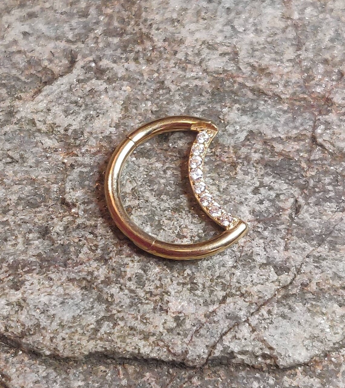 Crystal Crescent Moon Shape Gold Titanium Clicker Daith / Ear - Etsy