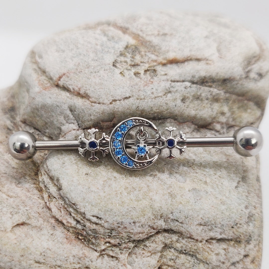 Blue White Crystal CZ Crescent Moon Snowflake | Scaffold/industrial ...