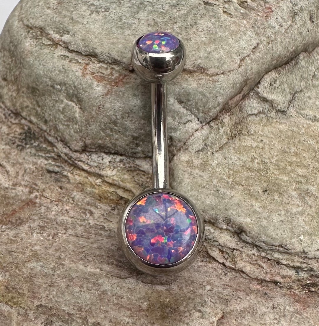Purple Fire Opal Navel Ring | Surgical Steel Belly Bar | UK Seller | Body Piercing Jewellery ...
