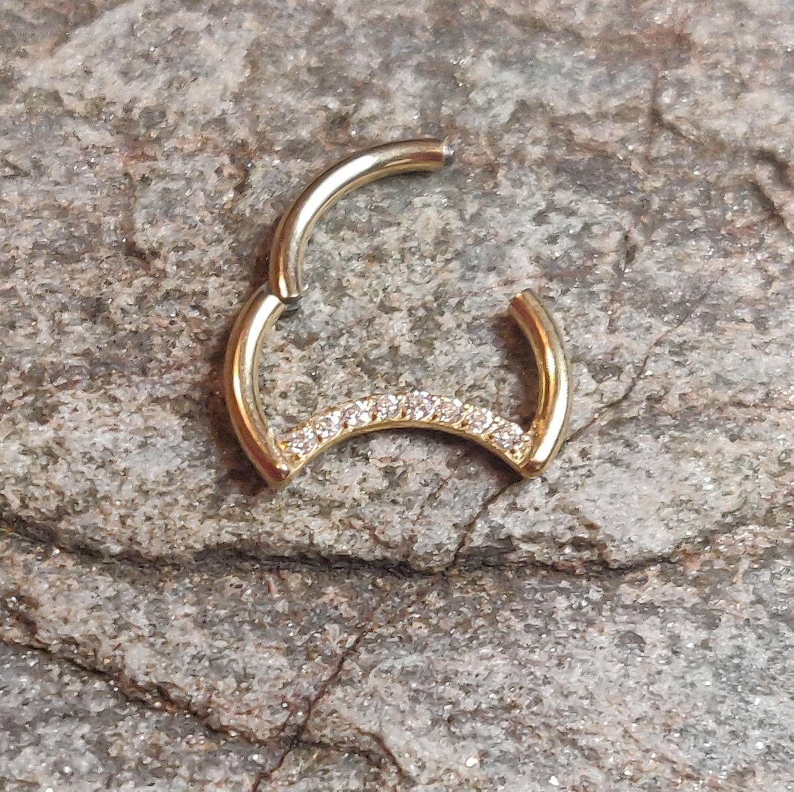 Crystal Crescent Moon Shape Gold Titanium Clicker Daith / Ear - Etsy