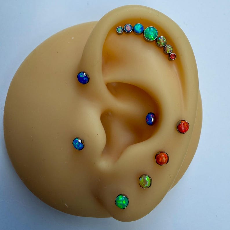 Full Rainbow 7 Colour Fire Opal Cluster | Titanium Piercing Stud | 1 ...