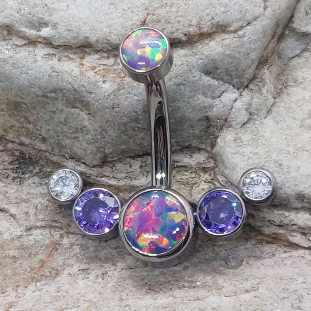 Purple Fire Opal & CZ Crystal Cluster | Internally Threaded Titanium ...