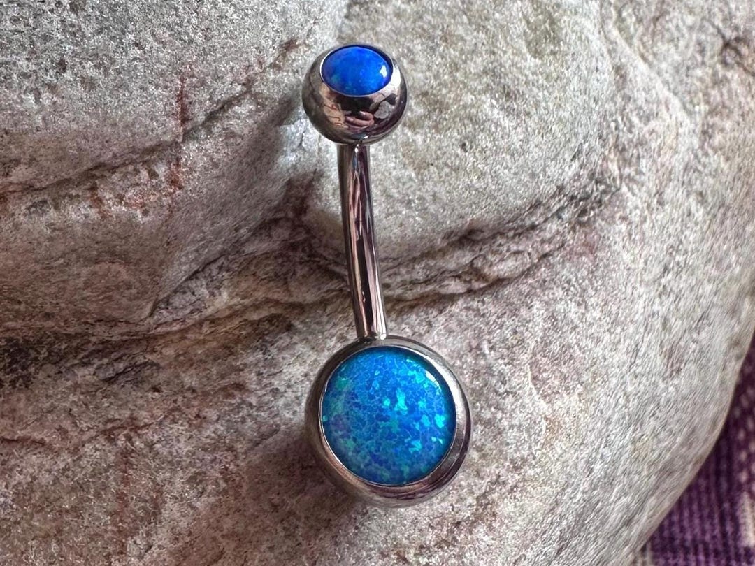 Blue Fire Opal Belly Bar | Implant Grade Titanium Navel Piercing Ring ...