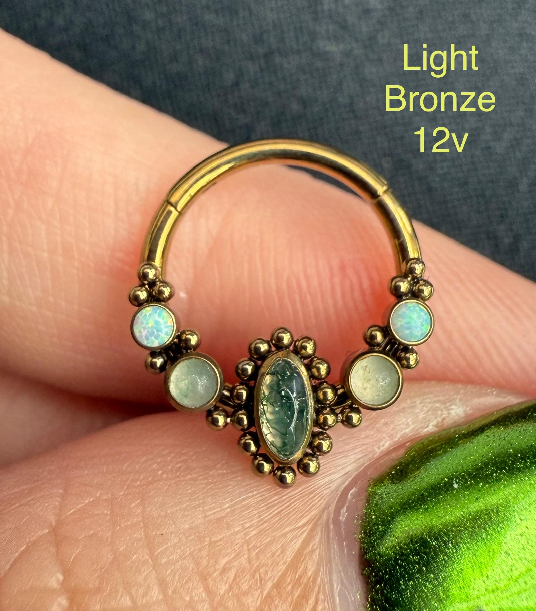 Moss Agate Jade Opal Cluster | 1.2mm 16g Clicker Hinged Piercing Ring ...