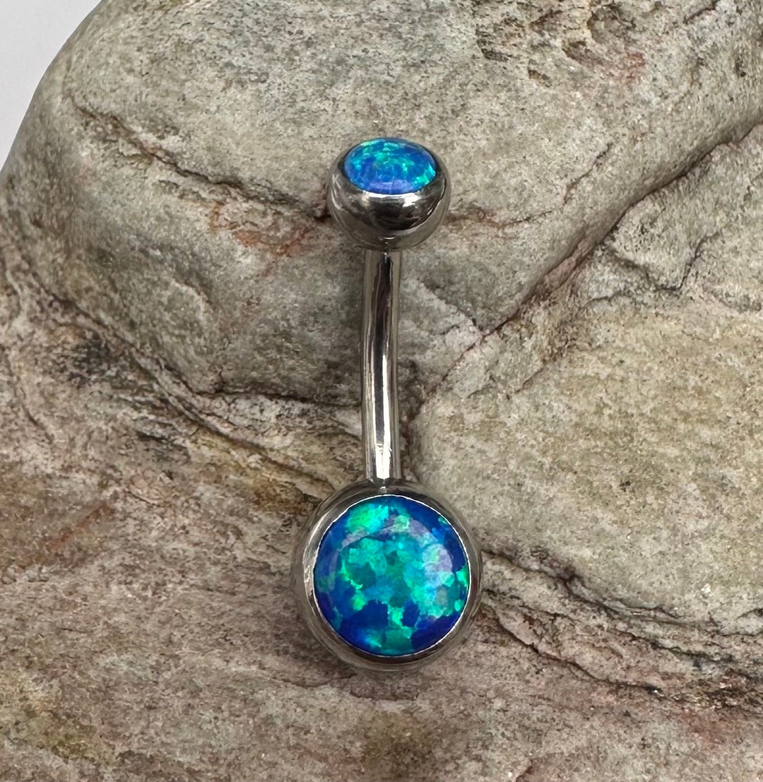 Blue Fire Opal Navel Ring | Surgical Steel Belly Bar | UK Seller | Body ...