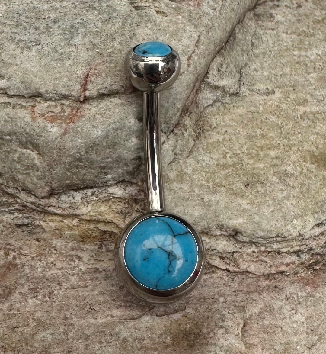 Turquoise Stone Belly Bar | Implant Grade Titanium Navel Piercing Ring ...