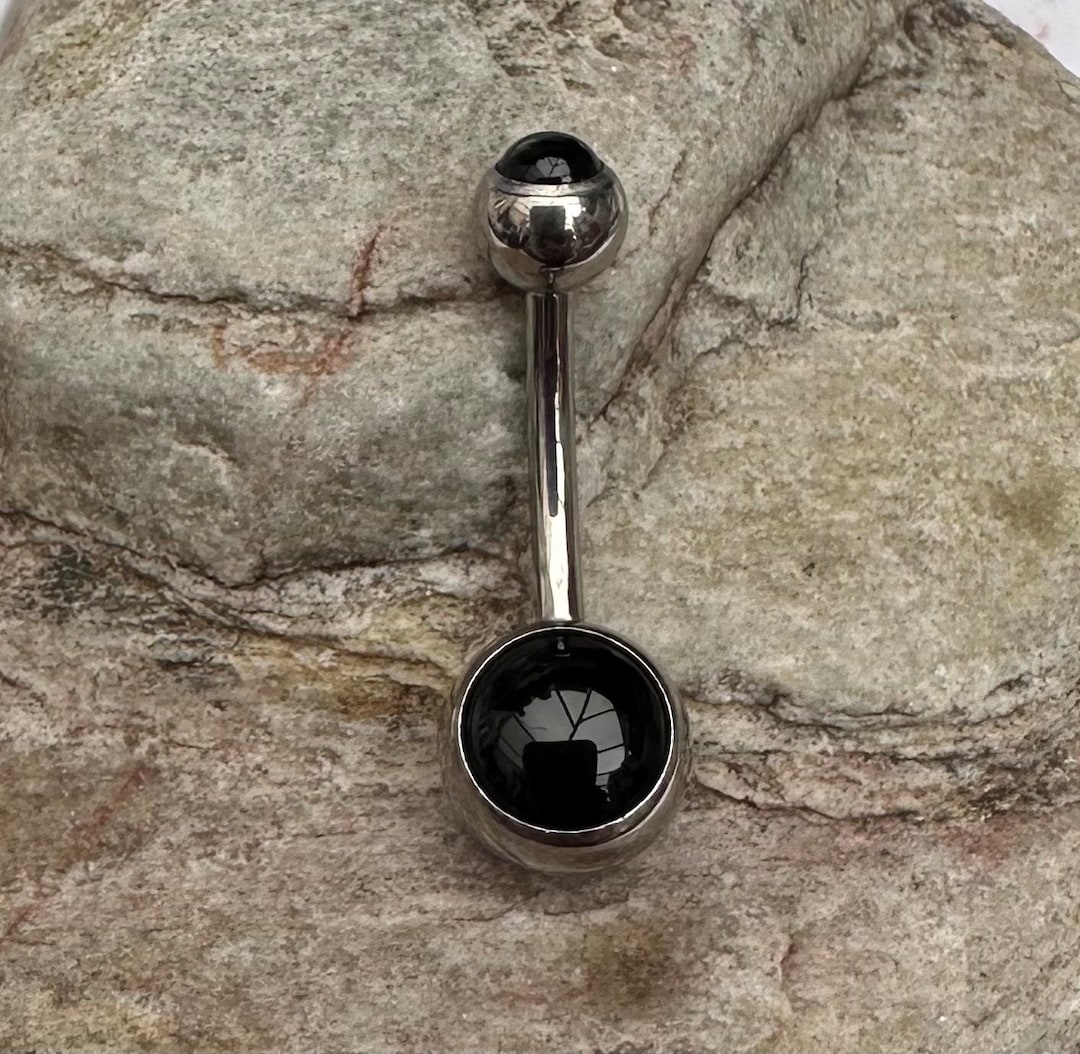 Black Agate Stone Belly Bar | Implant Grade Titanium Navel Piercing ...