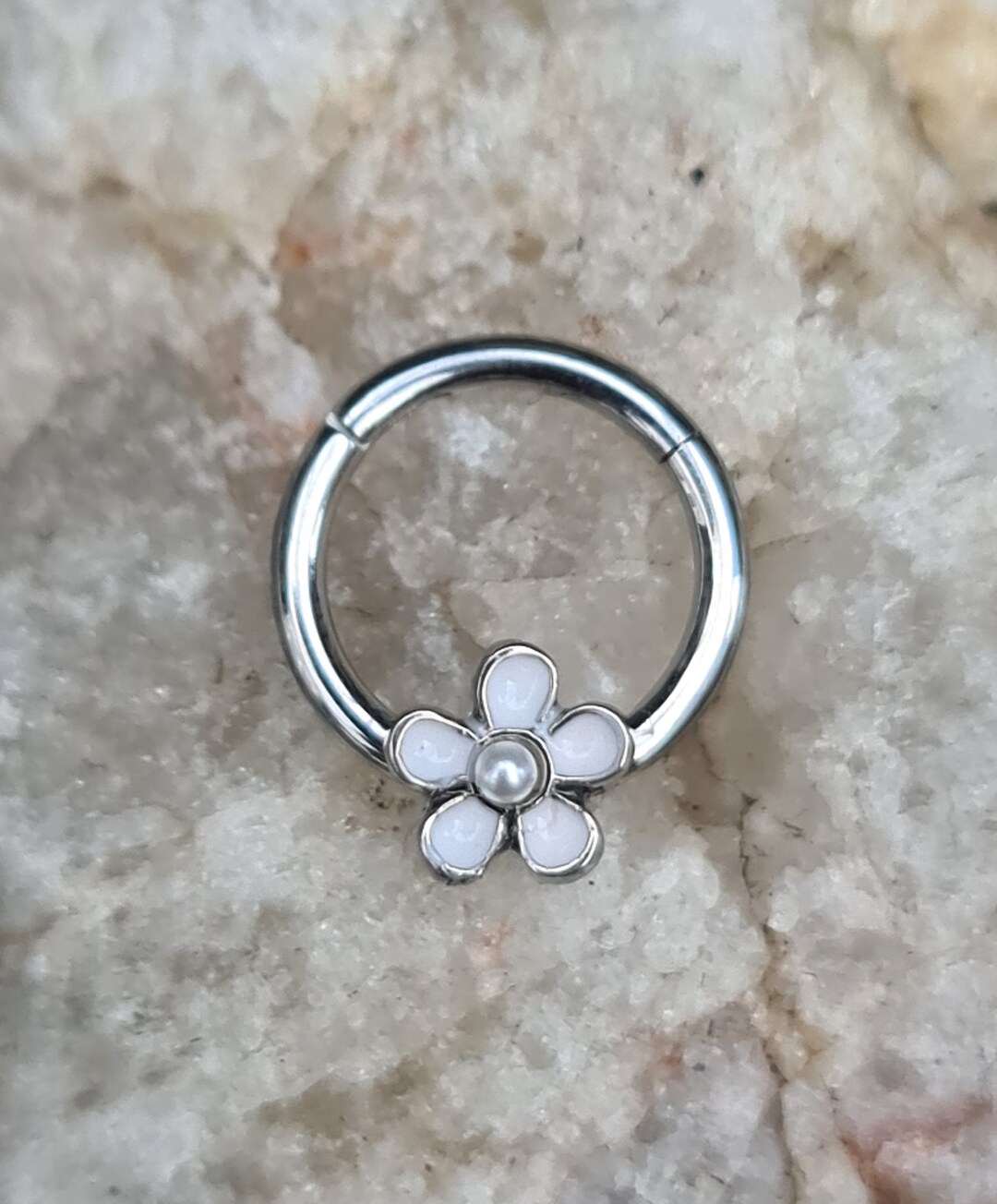 Enamel Daisy Hinged Septum or Daith Clicker Ring - Surgical Steel - UK ...